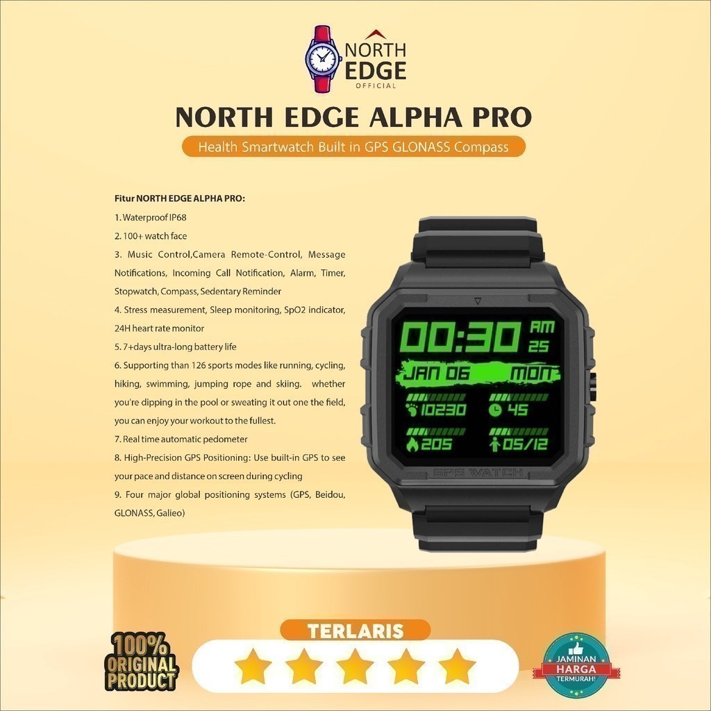 Jual NORTH EDGE ALPHA PRO Health Smartwatch Built in GPS GLONASS ...