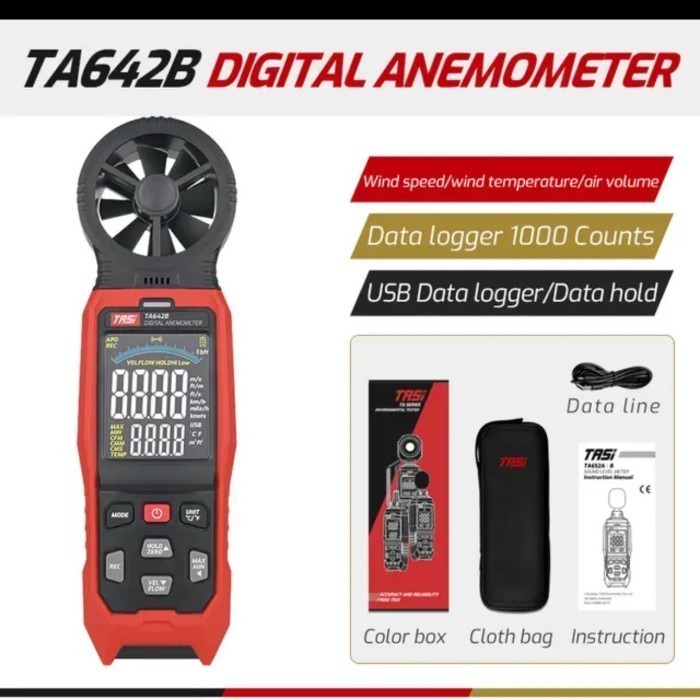 Jual Anemometer PC Data Logging Wind Meter Tester TASI TA642B Flow ...