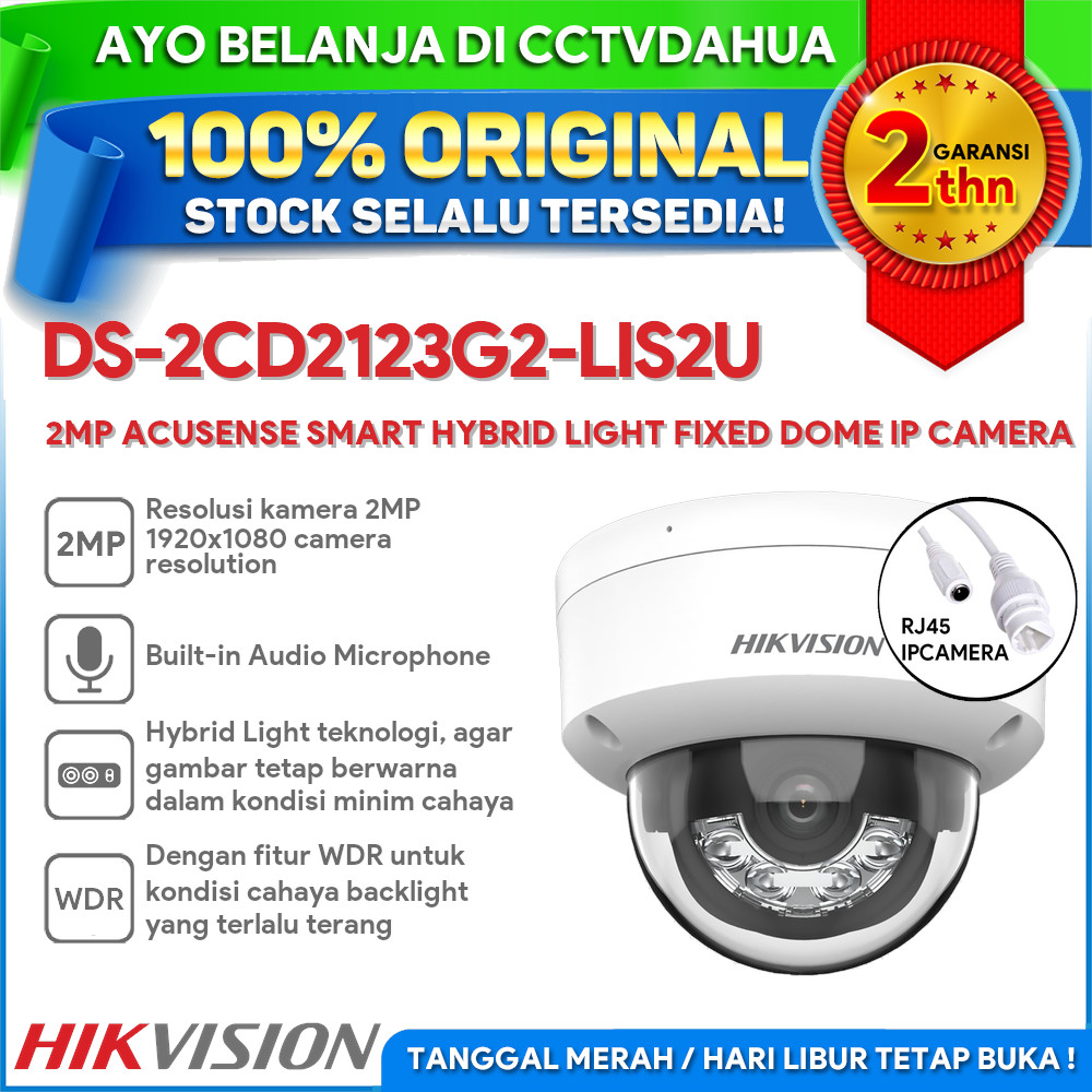 Jual HIKVISION DS-2CD2123G2-LIS2U 2MP ACUSENSE SMART HYBRID LIGHT BUILT-IN MIC DOME IP CAMERA ...