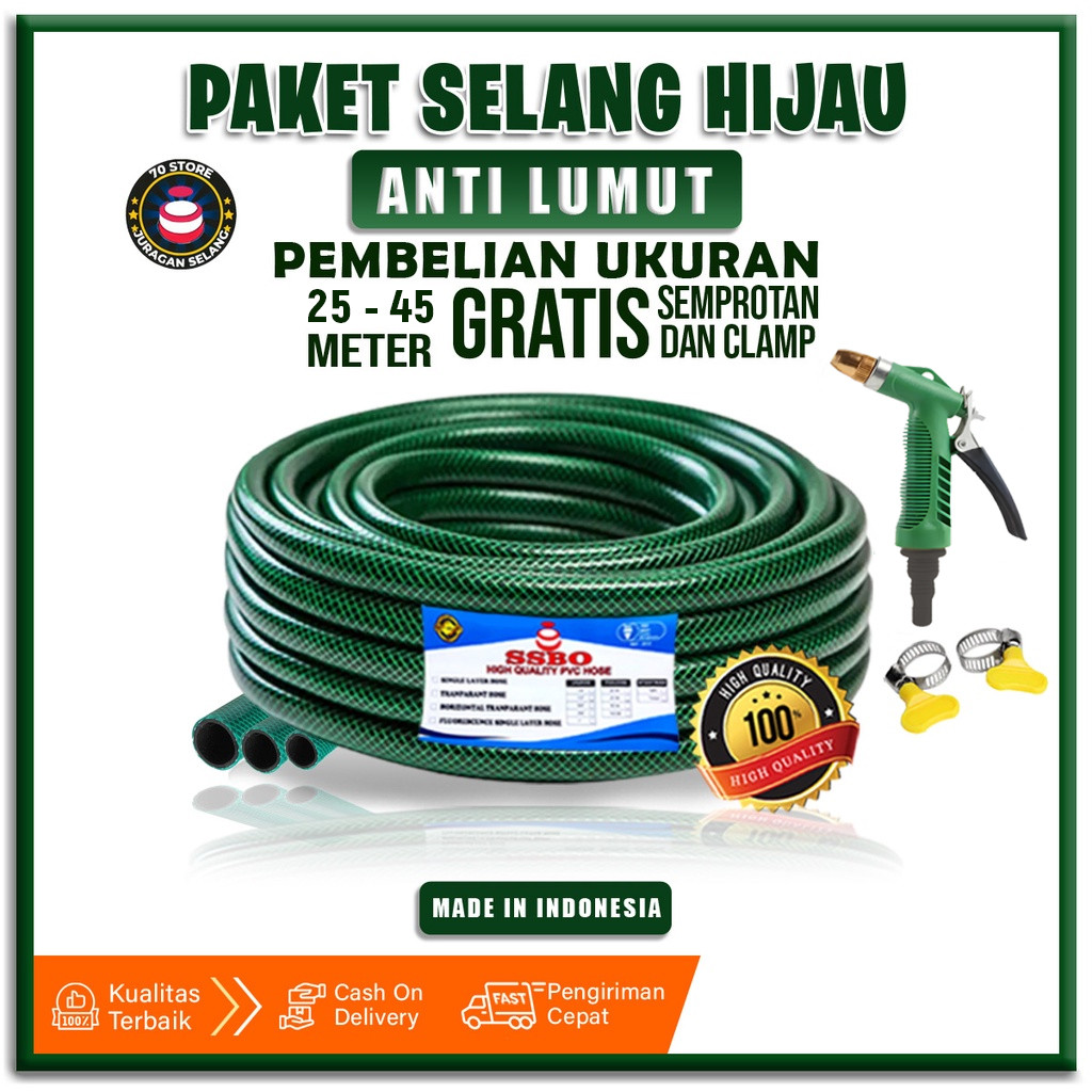 Jual PAKET SEMPROTAN SELANG AIR HIJAU ANTI LUMUT 25-45 METER 1/2 5/8 3/4 INCH ALAT CUCI MOTOR ...
