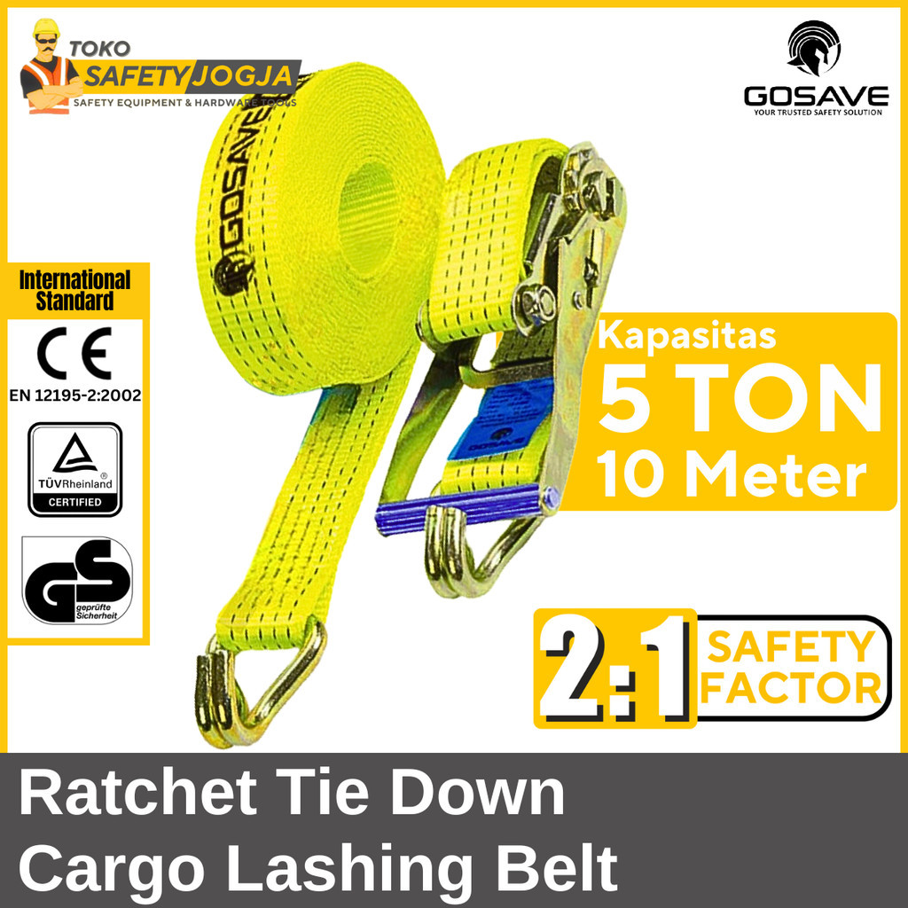 Jual Cargo Lashing 5 Ton x 10 M GOSAVE Webbing Cargo Belt Ratchet Tie ...