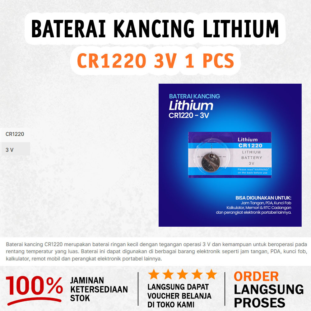 Jual Baterai Lithium Kancing Kecil CR1220 3V (1 PCS) | Shopee Indonesia