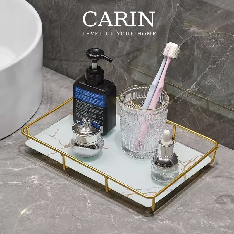 Jual Marble Tray Kaca Persegi / Pajangan Nampan Estetik /Kotak Baki ...