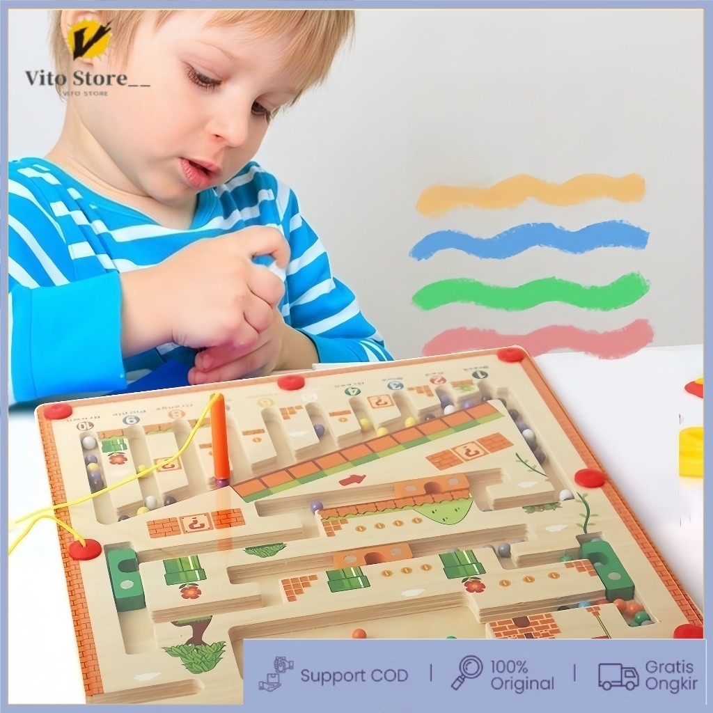 Jual （COD）Mainan Permainan Papan Labirin Magnet Kayu Labirin Warna ...