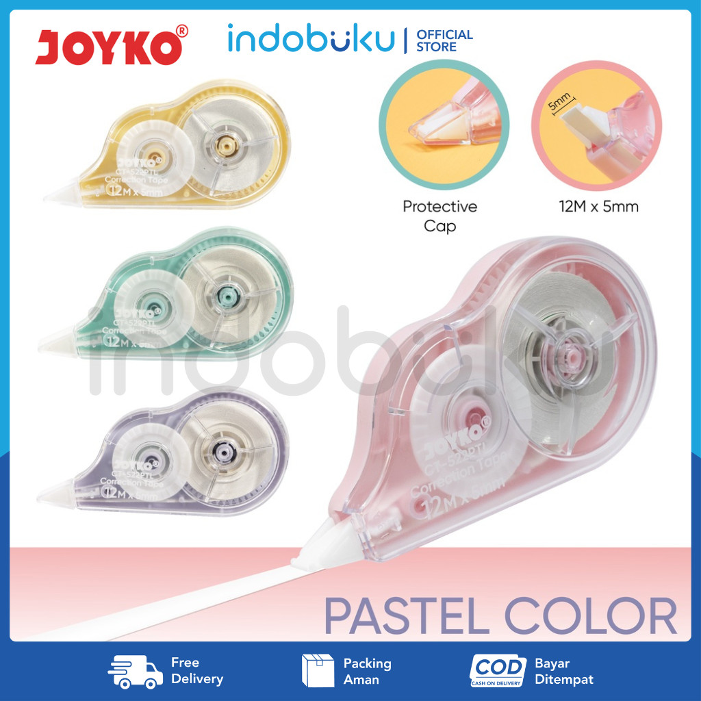 Jual Correction Tape Joyko Pastel Pita Koreksi Joyko Warna Pastel 12M X ...
