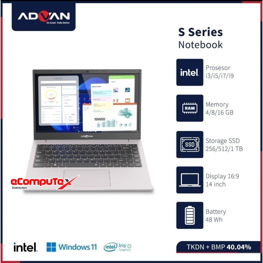 Jual Laptop Advan S3-82S (GEN 12) - i3-1215U 8GB 256GB 14" - TKDN RESMI ...