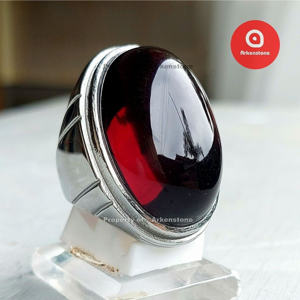 Jual Cincin Tanam Batu Akik Kecubung Api Hitam Pekat Tembus Merah Big ...