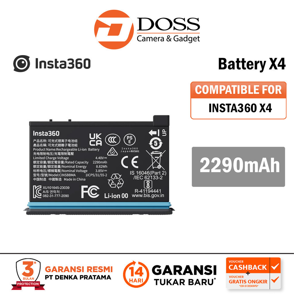 Jual Insta360 Rechargeable 2290mAh Battery For Insta 360 X4 Camera ...