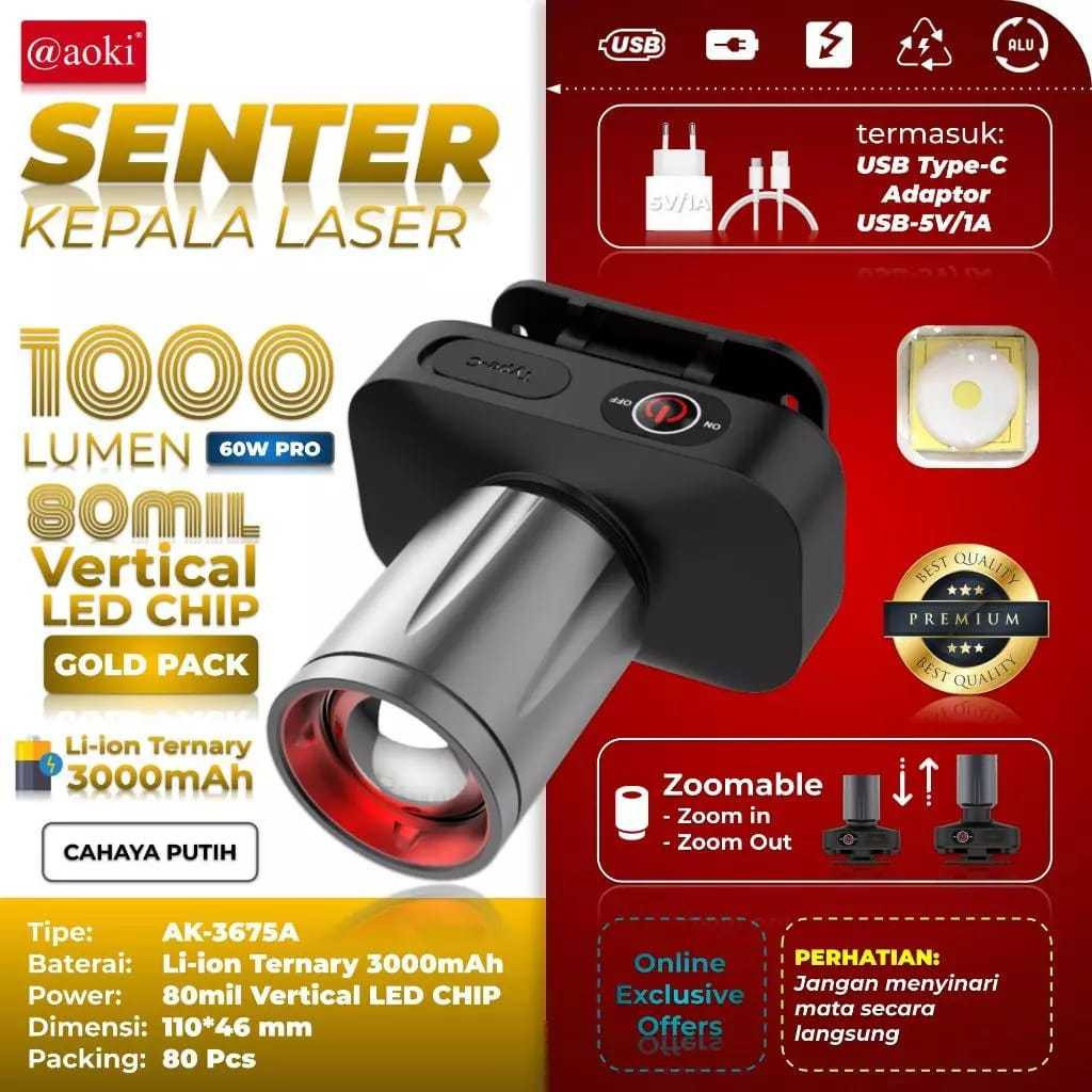 Jual SENTER KEPALA ZOOM AOKI AK-3675A 60W PRO 1000 LUMEN - TAHAN LAMA - ZOOM JARAK JAUH | Shopee ...