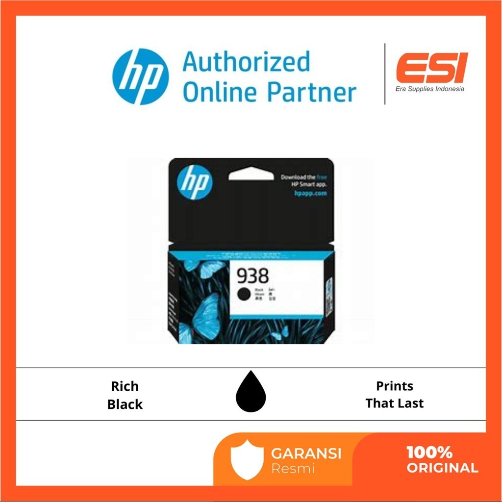 Jual Tinta HP 938 BLACK Original Ink Cartridge (HP4S6X8PA) | Shopee ...