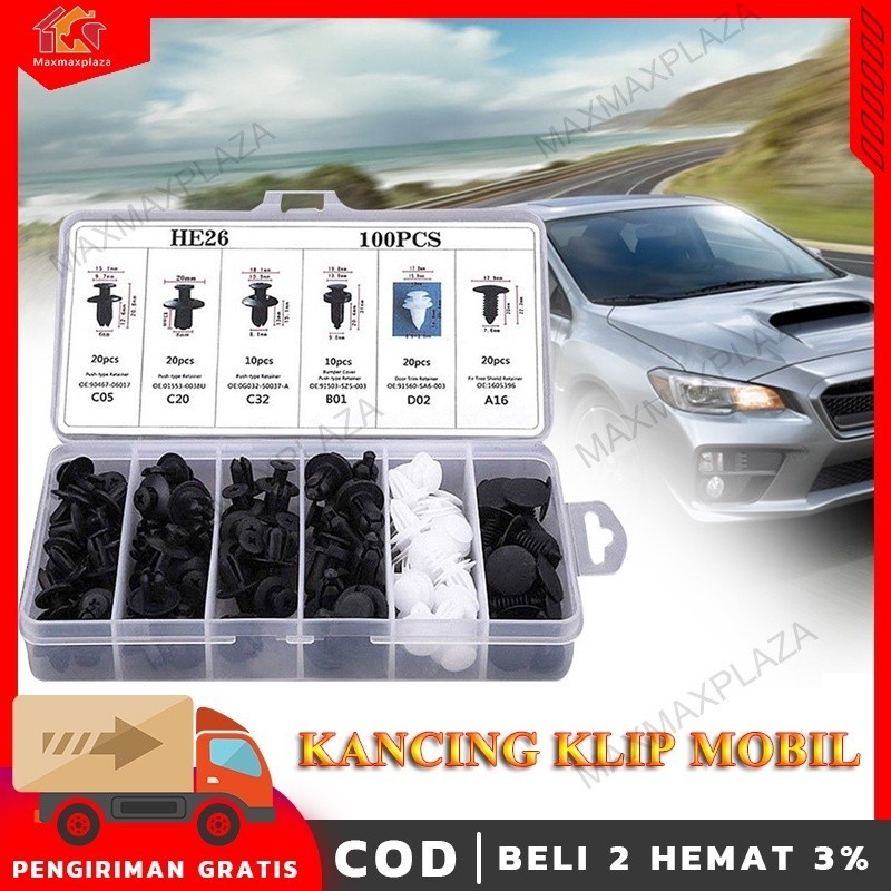 Jual 100PCS Baut Rivet Mobil/Universal Klip Bumper Baut Body Plastik ...