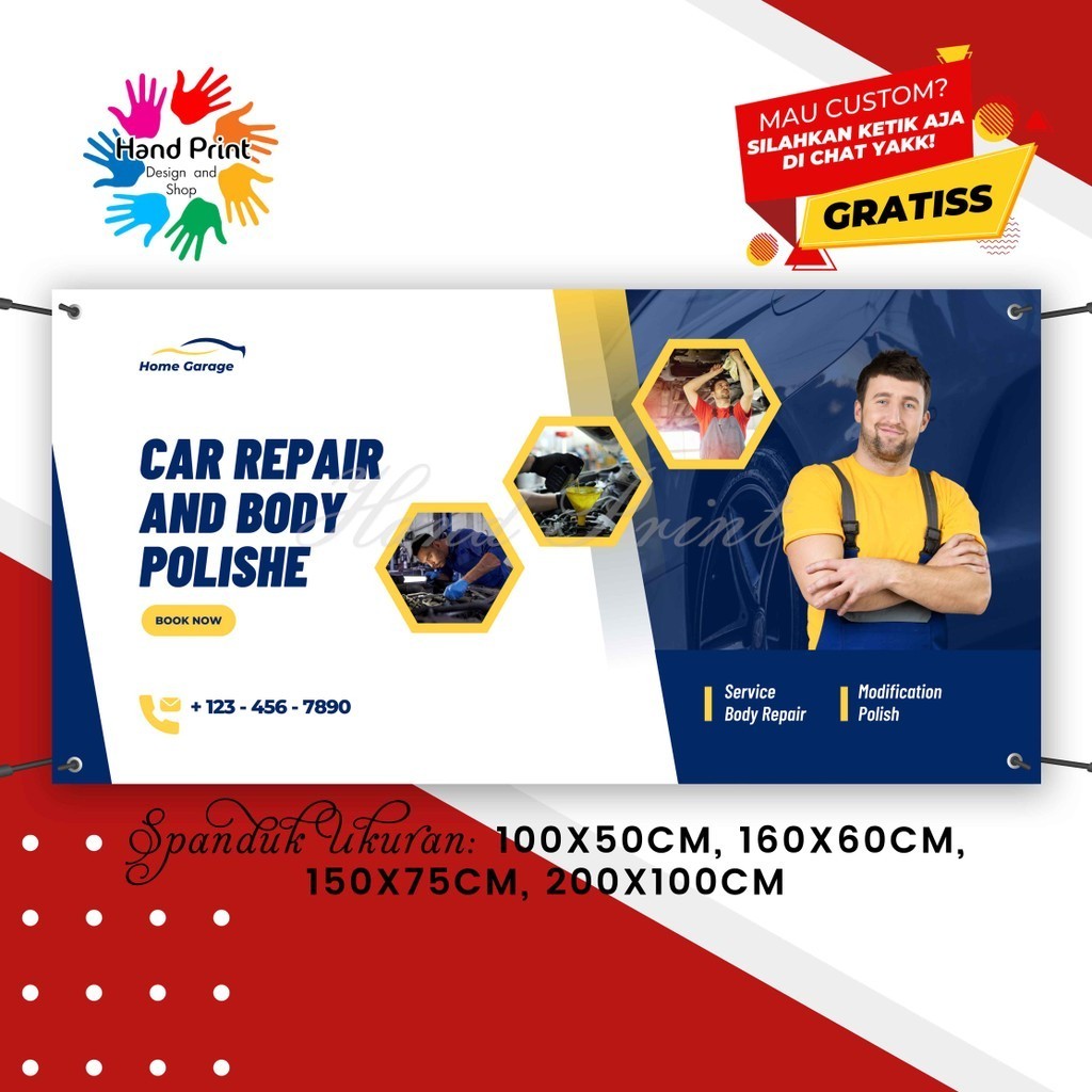 Jual Cetak Spanduk Banner Bengkel Mobil Biru MMT Spanduk Custom 200x100 ...