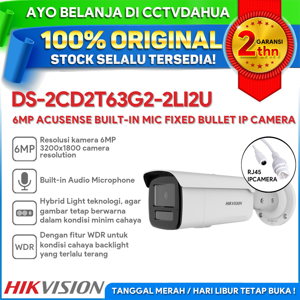 Jual HIKVISION DS-2CD2T63G2-2LI2U 6MP ACUSENSE SMART HYBRID LIGHT BUILT-IN MIC MICROSD UPTO ...