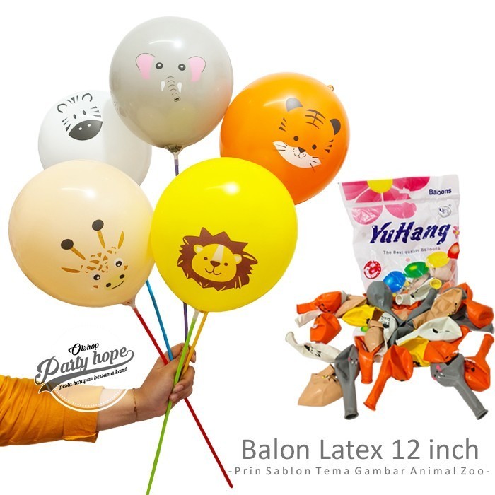 Jual Balon Latex Karakter Animal Per Pack / Balon Latex Motif Hewan 12 ...