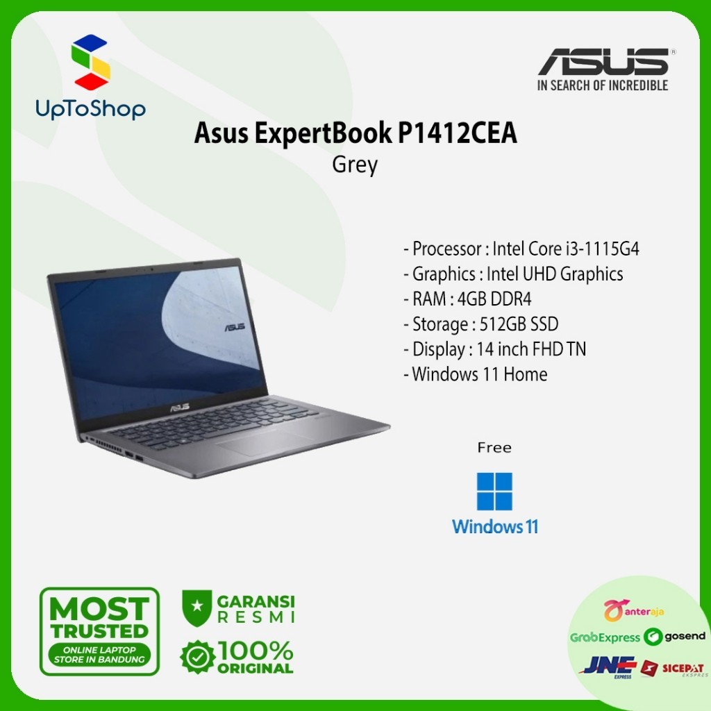 Jual Asus ExpertBook P1412CEA Core i3-1115G4 4GB 512GB 14" W11 | Shopee ...