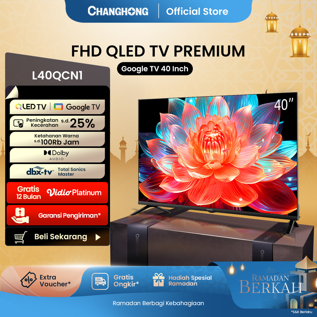 Jual Changhong QLED TV 40 inch FHD Dolby Audio Google Play Netflix Youtube Bluetooth USB Google ...