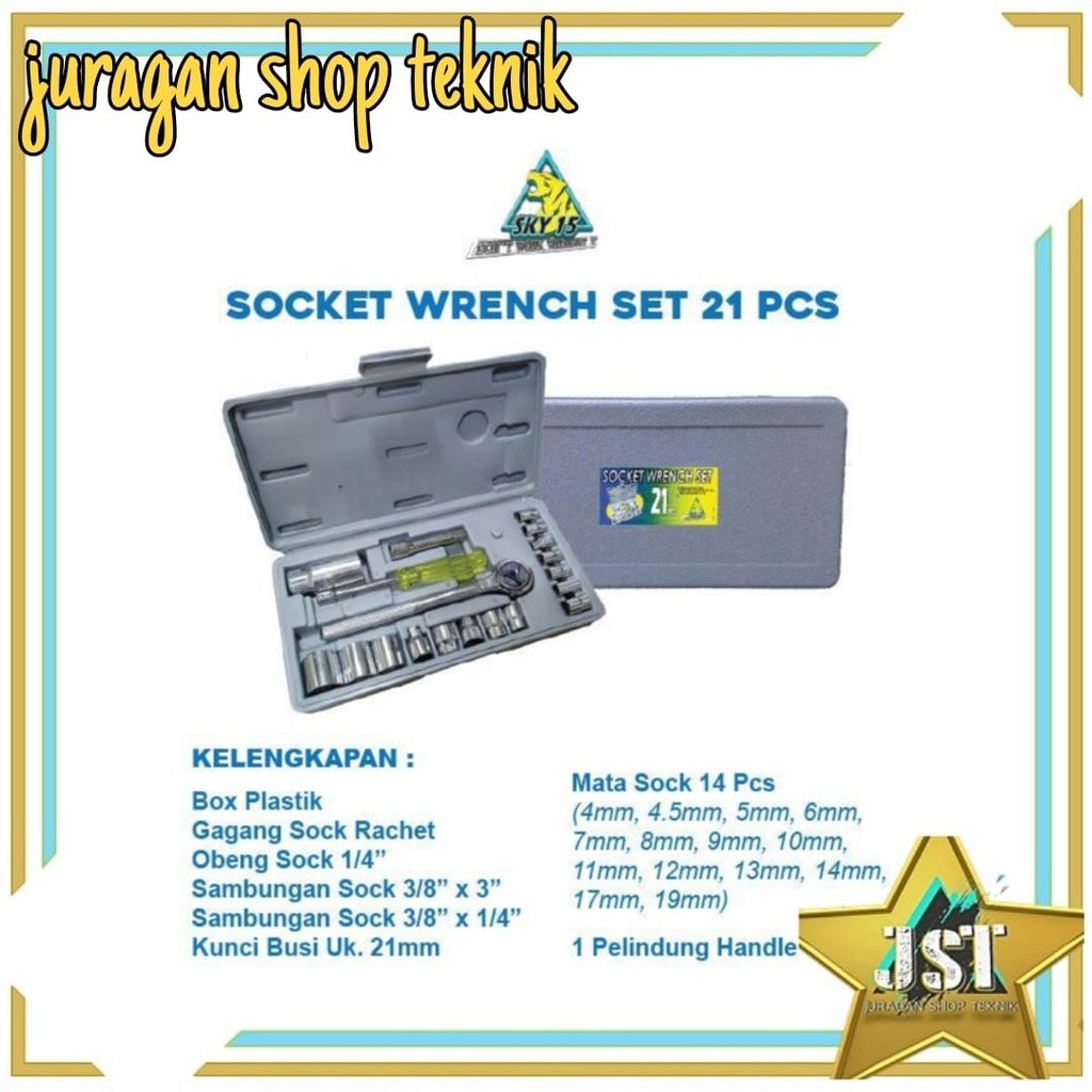 Jual KUNCI SOK SET 21 PCS MATA SOCK SHOCK SOCKET TOOL KIT BENGKEL MOTOR ...
