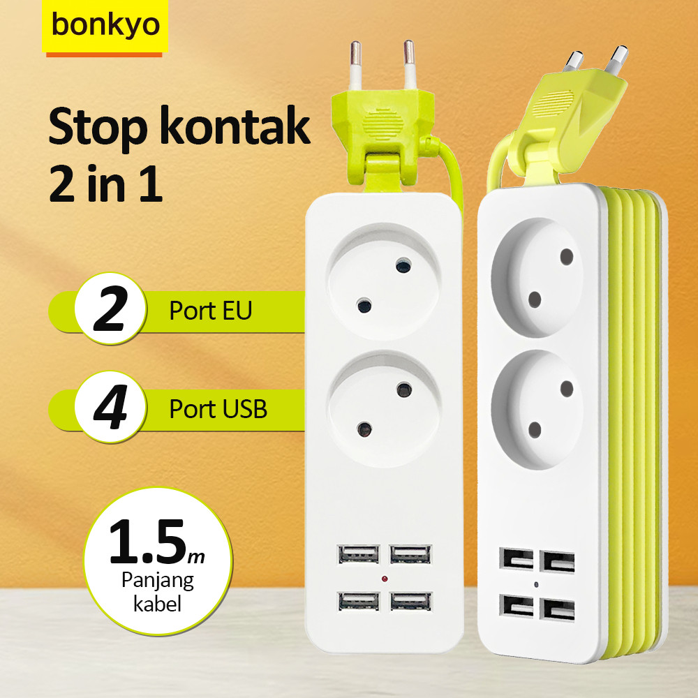 Jual Bonkyo 2500W Stop Kontak USB Kabel Serbaguna Multiguna Panjang 2 Meter Original Power ...