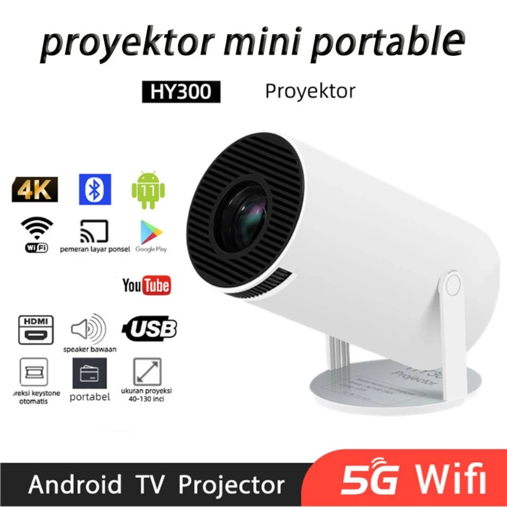 Jual Proyektor Android Smart HY300 4K UltraHD 5G Connection Bluetooth Bisa Netflix Youtube TV ...
