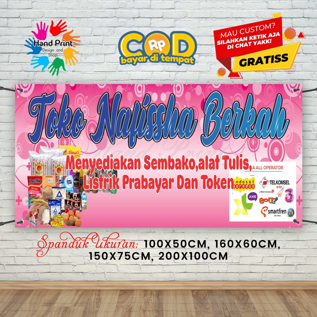 Jual Cetak Spanduk Banner Toko Sembako Pink MMT Spanduk Custom 200x100 ...
