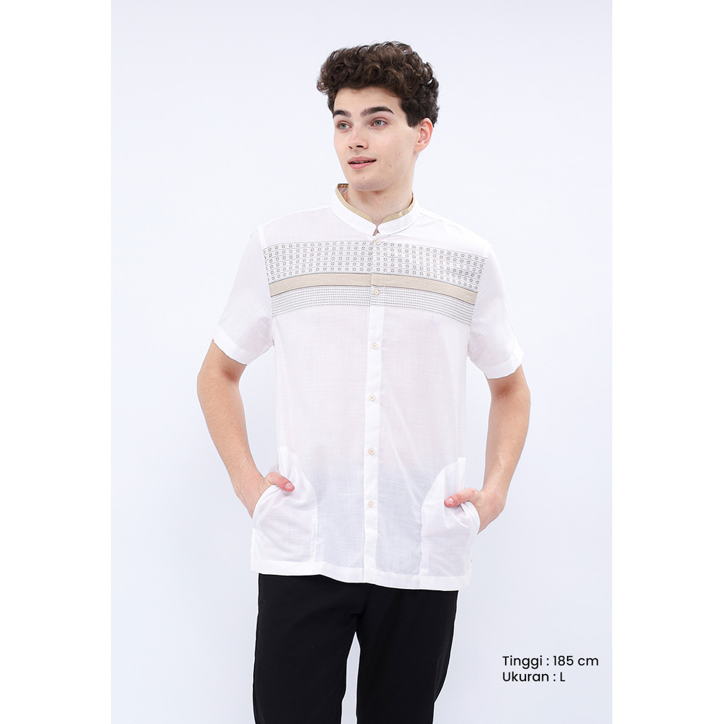 Jual MANZONE - Kemeja Koko Lengan Pendek Pria Sabaca Modern Fit - White ...