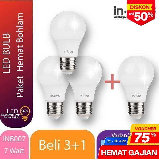 Jual InLite LED Paket Lampu Bohlam INB007 7 Watt - 4 Pcs | Shopee Indonesia