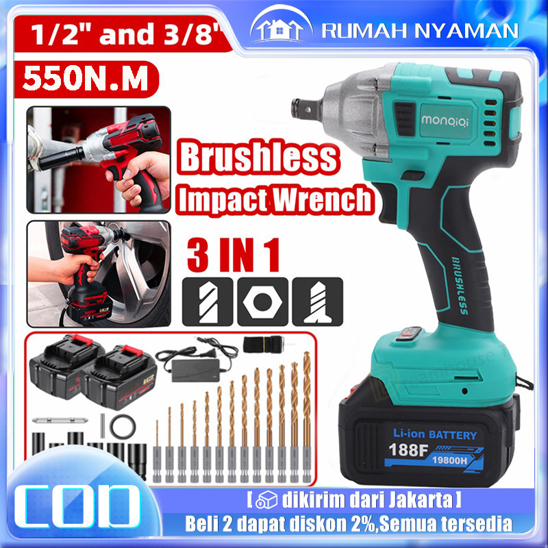 Jual SZT Mesin Impact Baterai Cordless Impact Wrench 550N.M 188VF Impact Wrench CORDLESS IMPACT ...