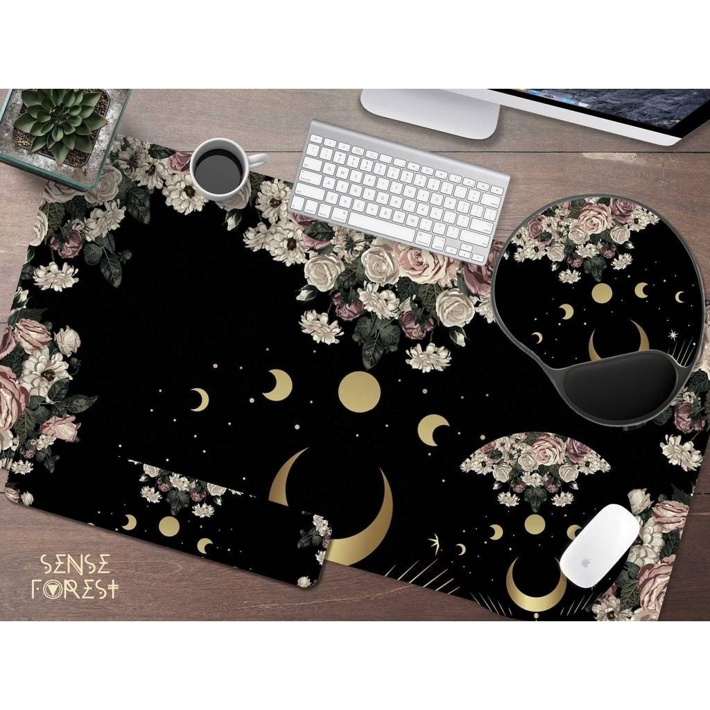 Jual Black Cottagecore pale roses moon phase Occult witch desk mat ...