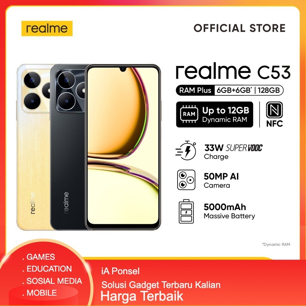 Jual realme C53 6GB+6GB*|128GB (33W SUPERVOOC Charge | 50MP AI Camera | 5000 Battery | NFC ...
