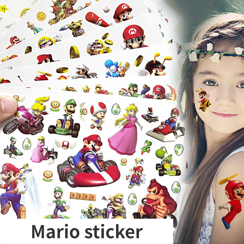 Jual Super Mario Bros Tattoo Stickers Mario Bros Happy Birthday Party ...