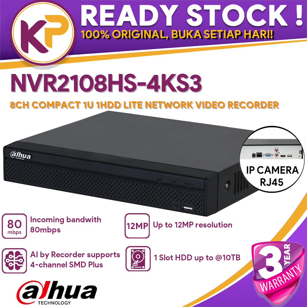 Jual DAHUA NVR2108HS-4KS3 8CH COMPACT 1U 1HDD LITE NETWORK VIDEO RECORDER | Shopee Indonesia