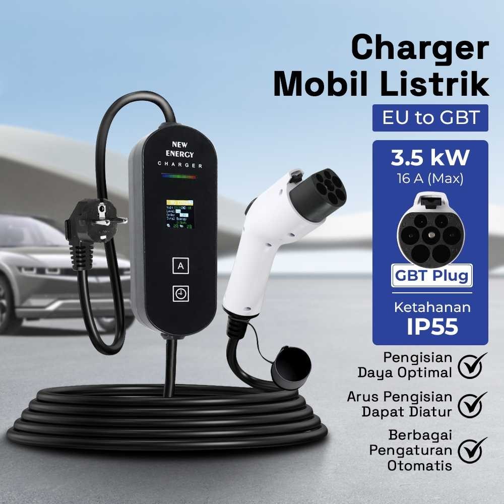 Jual NEWENERGY Charger Mobil Listrik Portable EV LCD 16A 3.5kW EU to ...