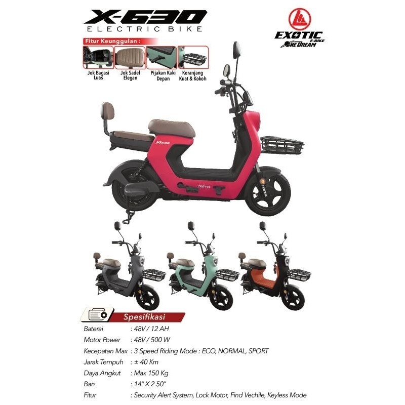 Jual SEPEDA LISTRIK EXOTIC X630 / COOLTECH AX 48V/12AH LCD SPEDOMETER ...