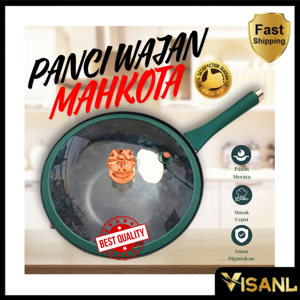 Jual VISANL Wajan Teflon Mahkota Hijau Premium Anti Lengket Wok Pan ...