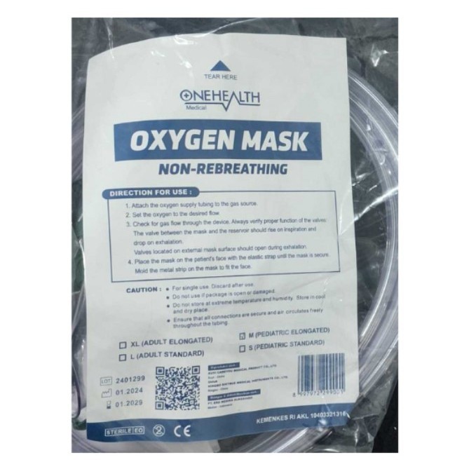 Jual Masker Oksigen Non Rebreathing Onehealth / Mask NRM Oxygen Mask ...