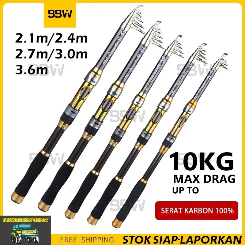 Jual Joran Pancing BBW Spinning Teleskopik Carbon Fiber - Panjang 1.8m ...