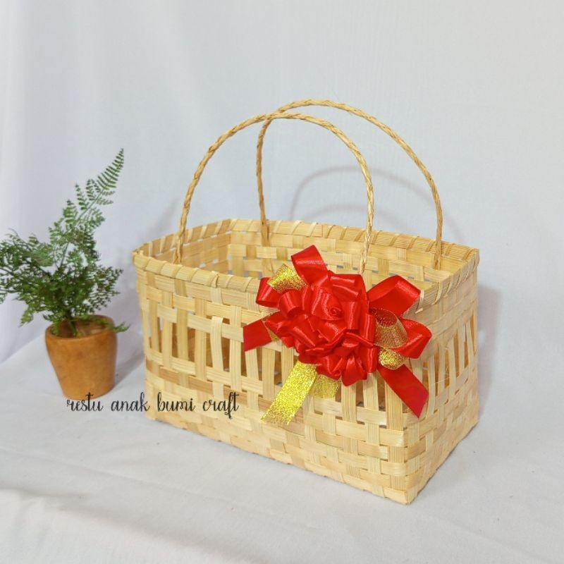 Jual ( TL8 ) Tas keranjang parsel anyaman bambu ukuran PxLxT 30cm x 16cm x 20cm/hantaran/nikahan ...
