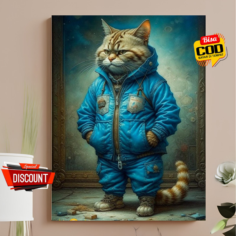 Jual Poster Kucing Jaket Biru Hiasan Dinding Papan MDF | Shopee Indonesia