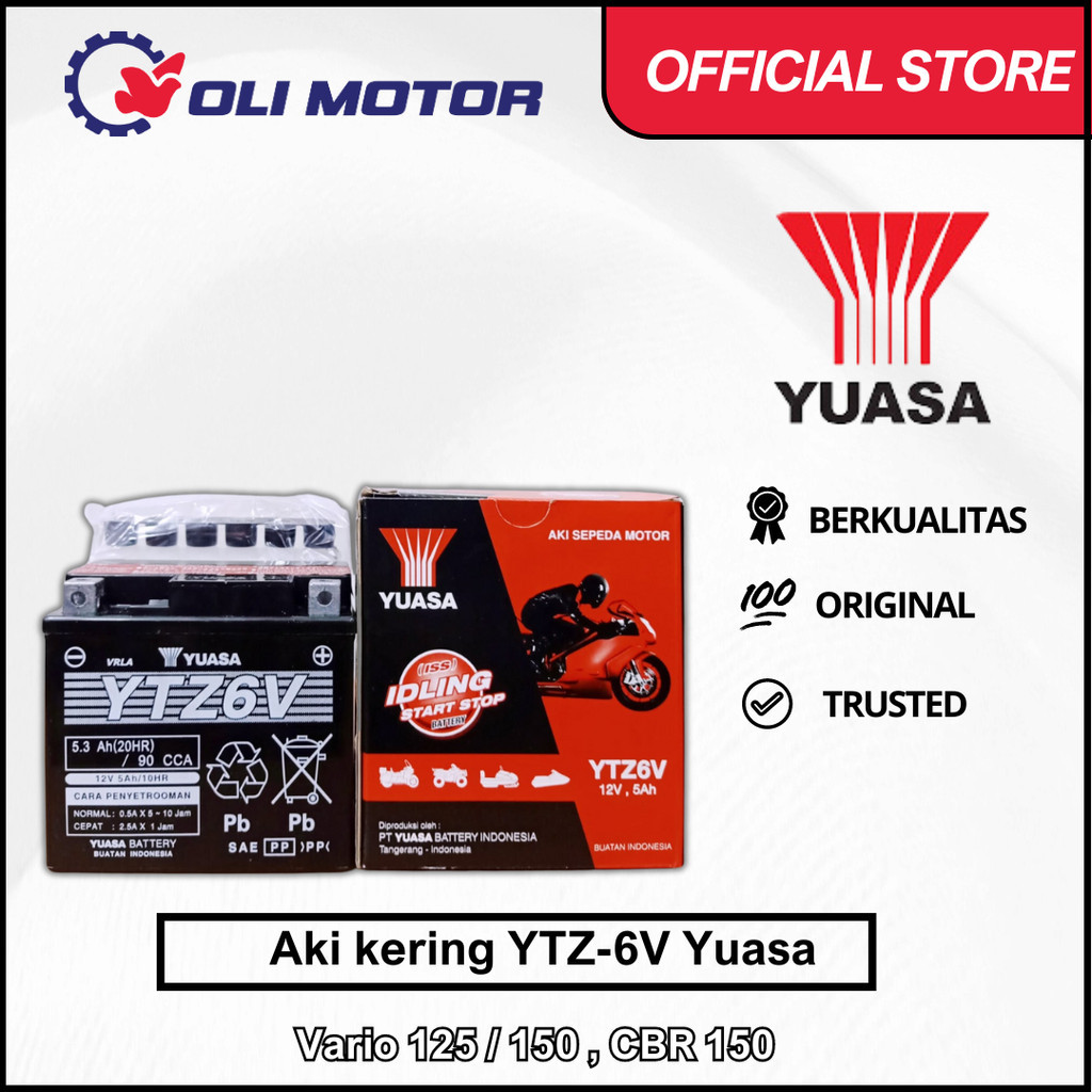 Jual Aki Kering Motor YTZ6V Vario 125/150, Nmax New, PCX 150/160, Satria FU YUASA | Shopee Indonesia
