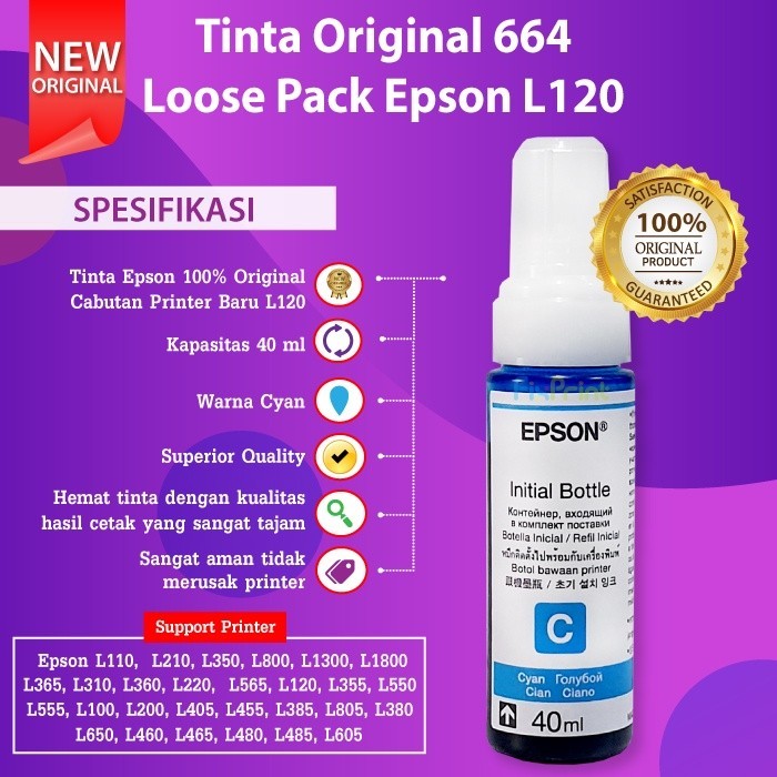Jual Tinta Epson Refill T664 664 Original 40ml Cabutan Printer L120 L121 | Shopee Indonesia