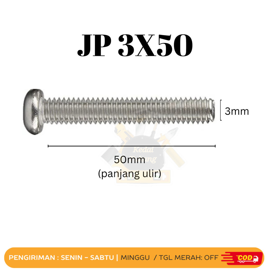 Jual KEDAI TUKANG Baut JP 3x50 M3 x 50 Baut Mesin Baut Kepala Obeng Plus Kembang Baut Sensor ...