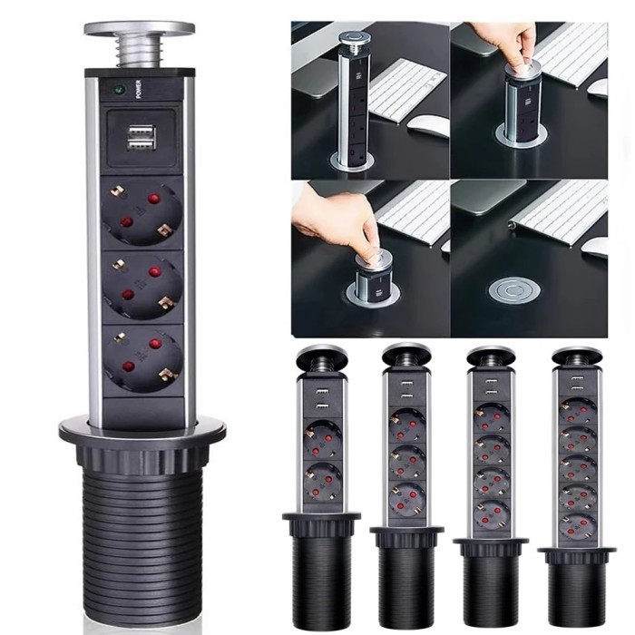 Jual Stop Kontak Pop Up Muncul USB Tanam Meja Colokan Listrik Soket ...
