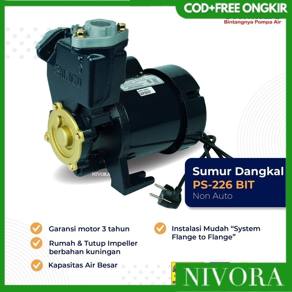Jual Promo pompa air shimizu PS 226 BIT Non auto / sumur dangkal BR1 ...