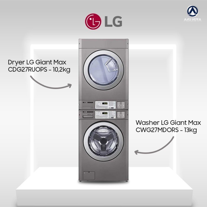 Jual 1 SET WASHER LG 13KG & DRYER LG 10,2KG GIANT MAX PAKET MESIN LAUNDRY KOMERSIAL (STACKED NON ...