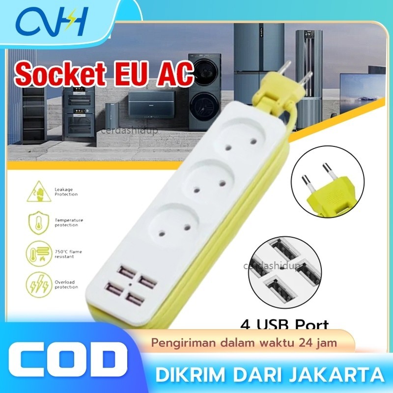 Jual Portable Stop Kontak Travel - 4 USB Port - Kabel 1,5 Meter/Stop Kontak Traveling 2 Lubang ...