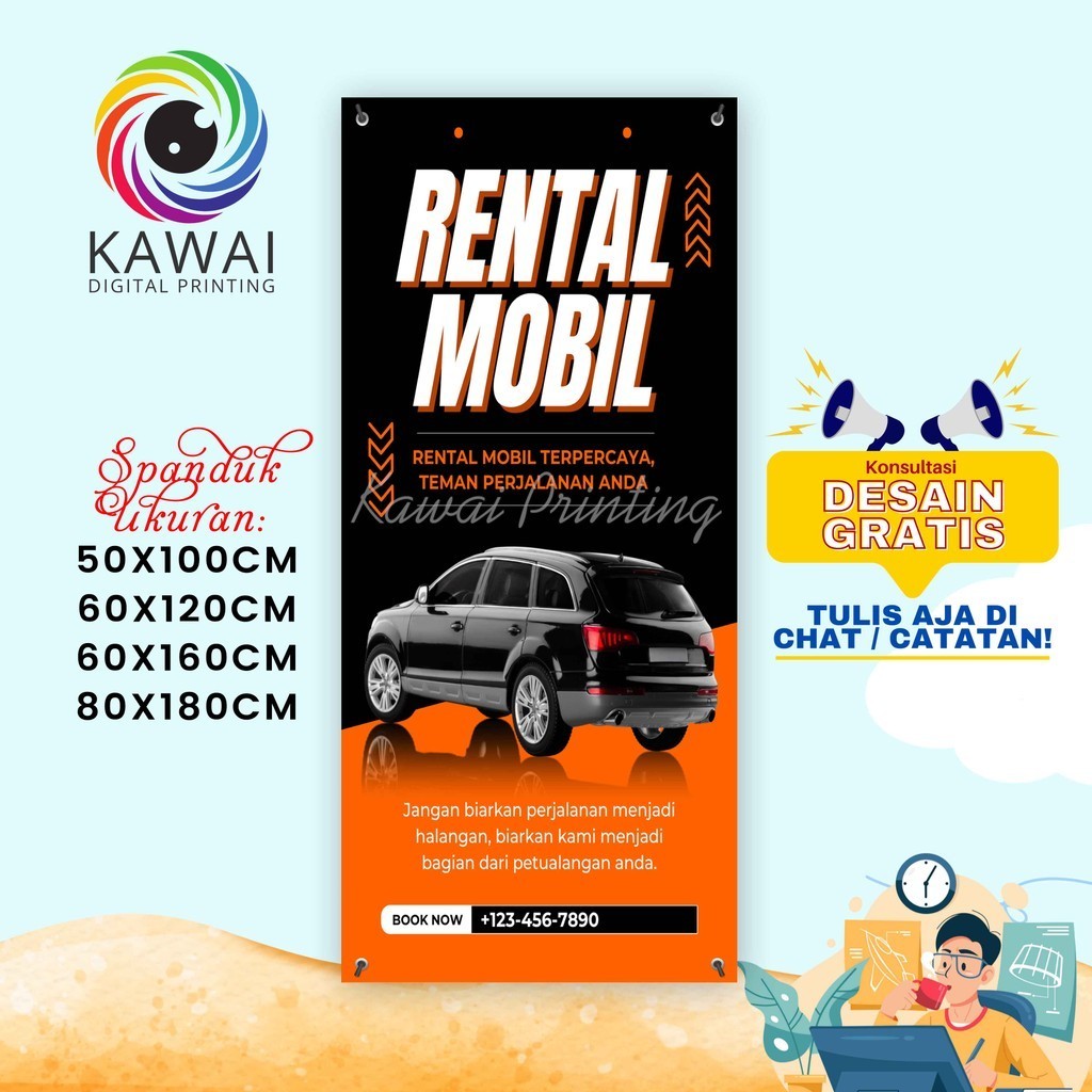 Jual Spanduk Banner MMT Jasa Rental Mobil Sewa Mobil Oren Ukuran 60x160 ...