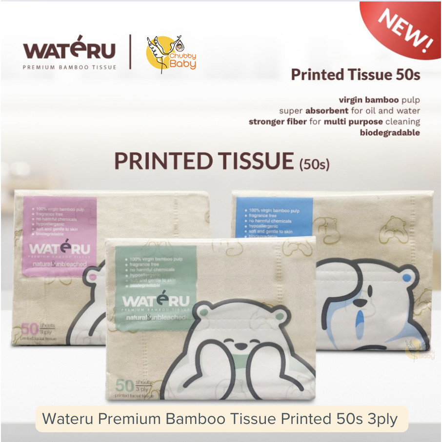 Jual Wateru Premium Bamboo Tissue / Tisu bambu - Printed Facial 50s ...