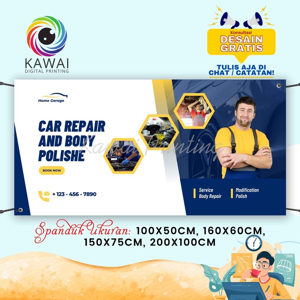 Jual Spanduk Banner MMT Bengkel Home Garage Perbaiki Mobil Biru Bisa ...