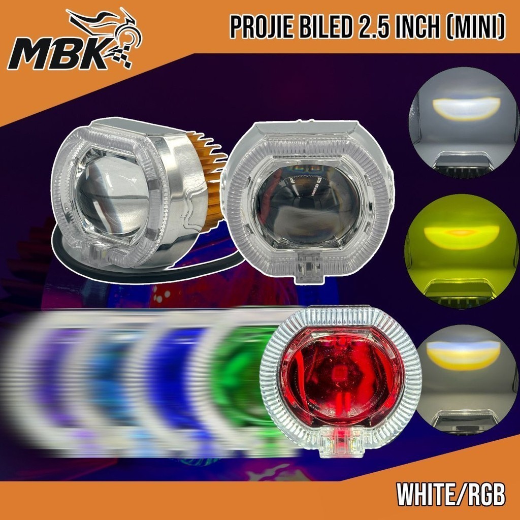 Jual Lampu Depan BILED Headlamp Projie BILED MINI 2.5 Inch WHITE RGB ...
