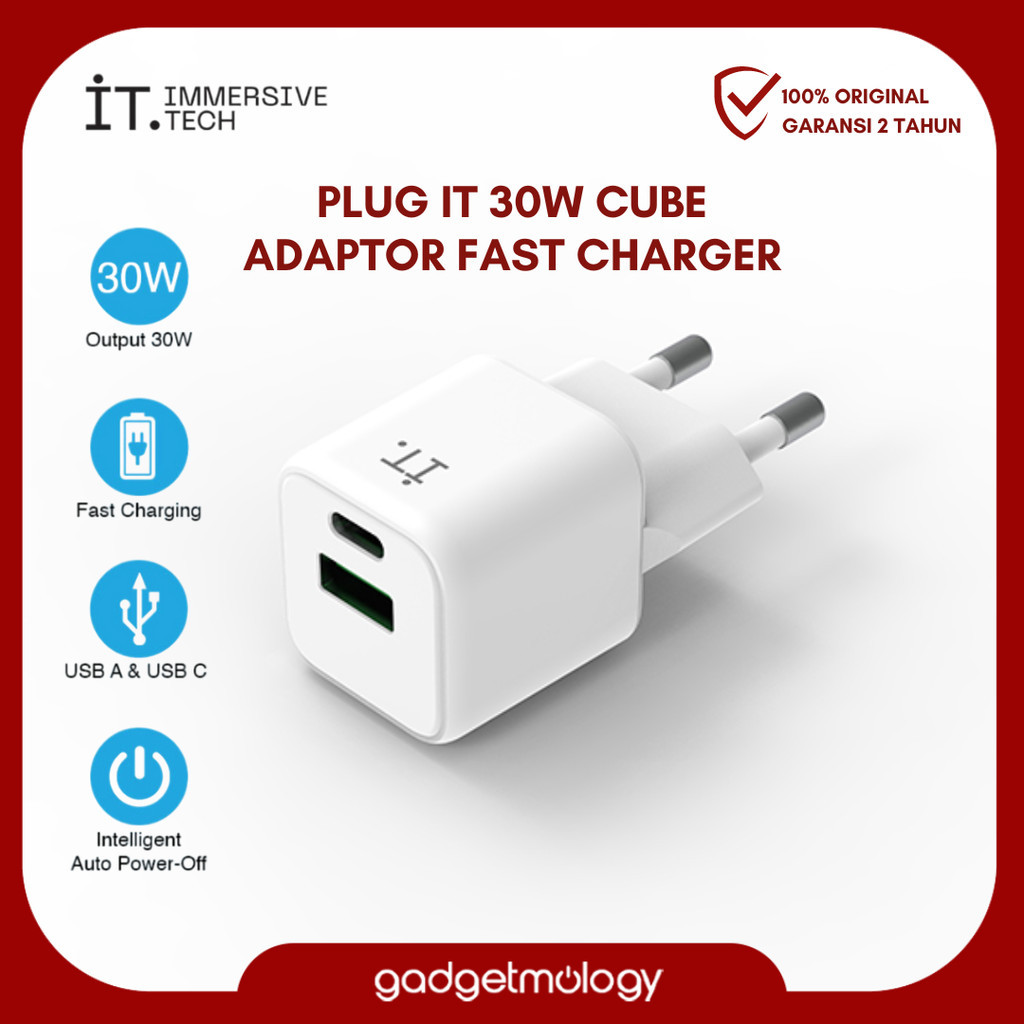 Jual iT Plug IT 30W Cube Adaptor Charger Dual Port USB A & Type C PD ...